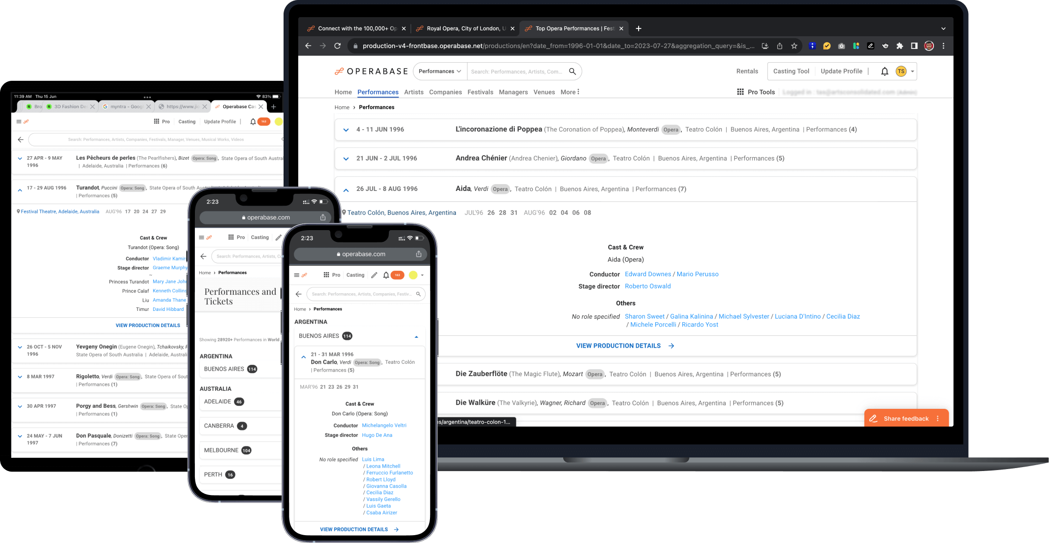 Operabase PRO |鋳造ツール|アーカイブアクセス|芸術団体|アーティスト|エージェント